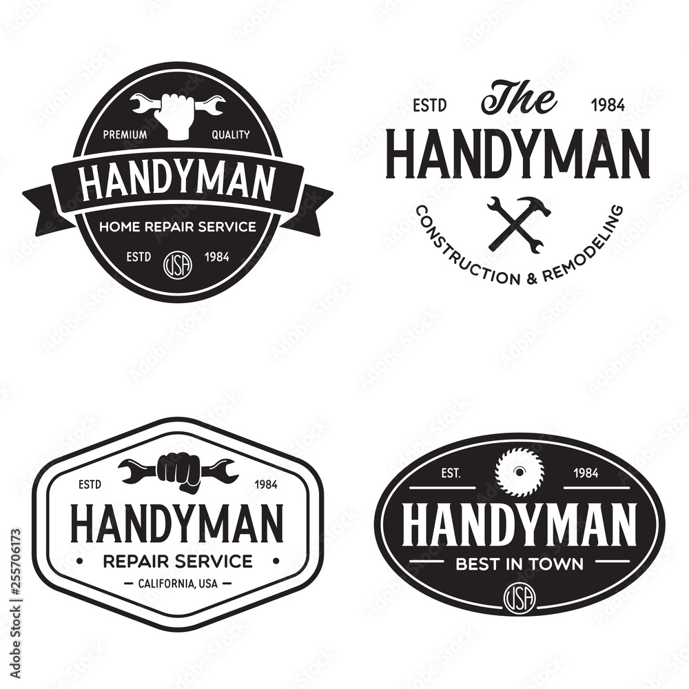 Handyman labels badges emblems and design elements. Tools silhouettes ...