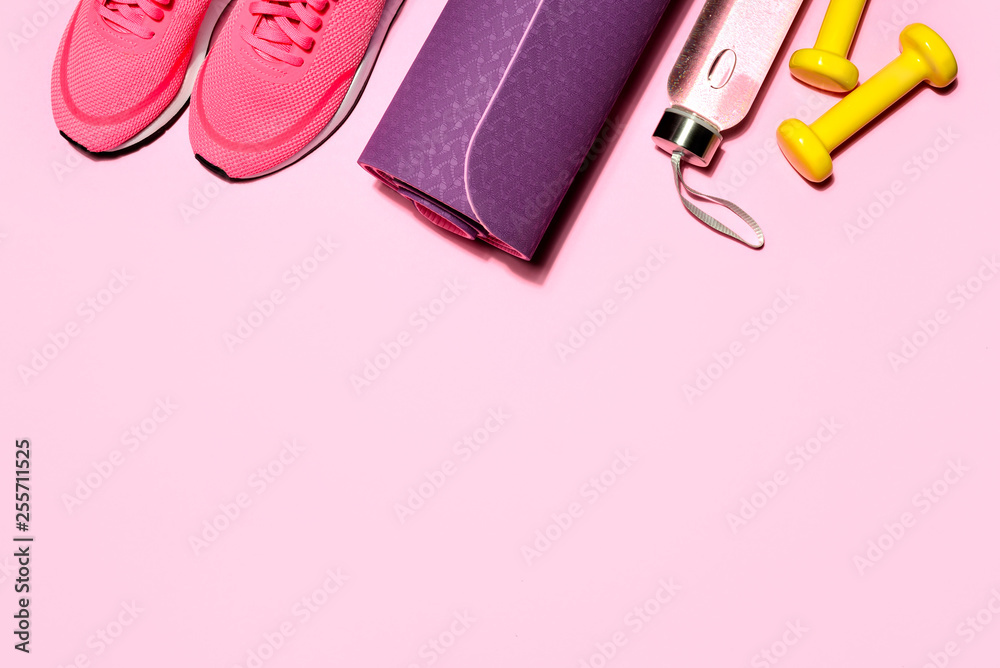 Flat lay fitness background with blank space for a text Stock Photo ...