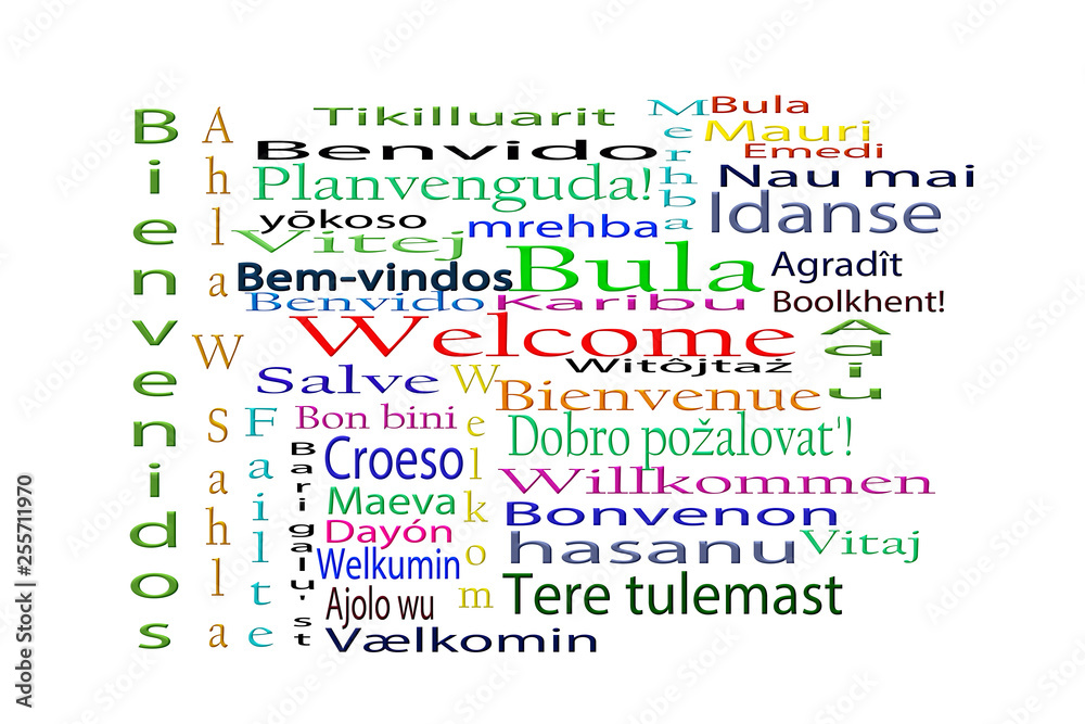 Welcome in multiple languages; word cloud Stock Illustration | Adobe Stock