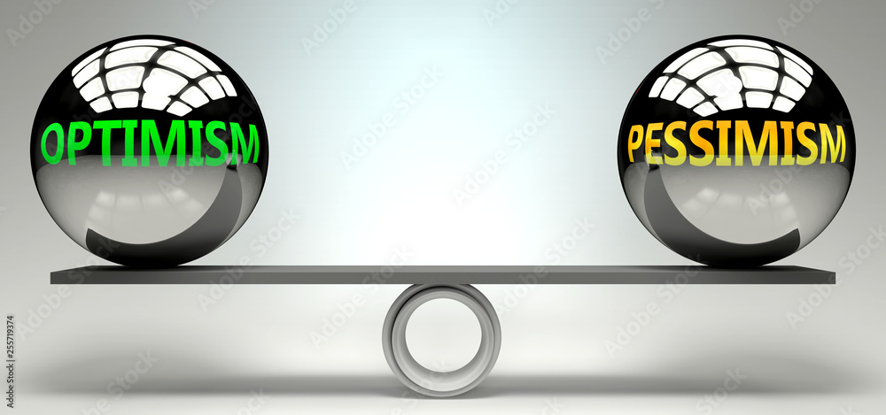 Optimism and pessimism balance, harmony and relation pictured as two ...