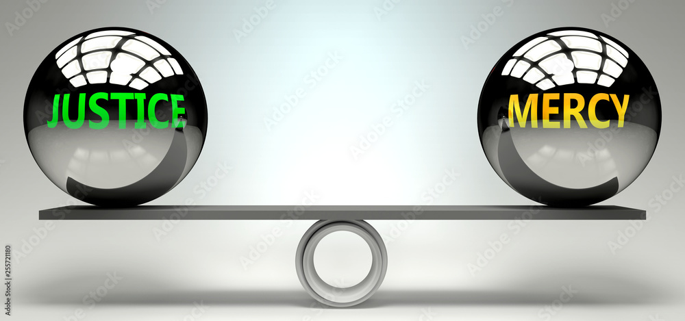 Ilustrace „Justice and mercy balance, harmony and relation pictured as ...