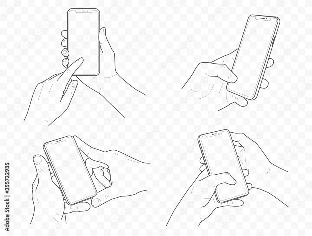 Vector mobile smartphone device outline and contour in hand set with ...