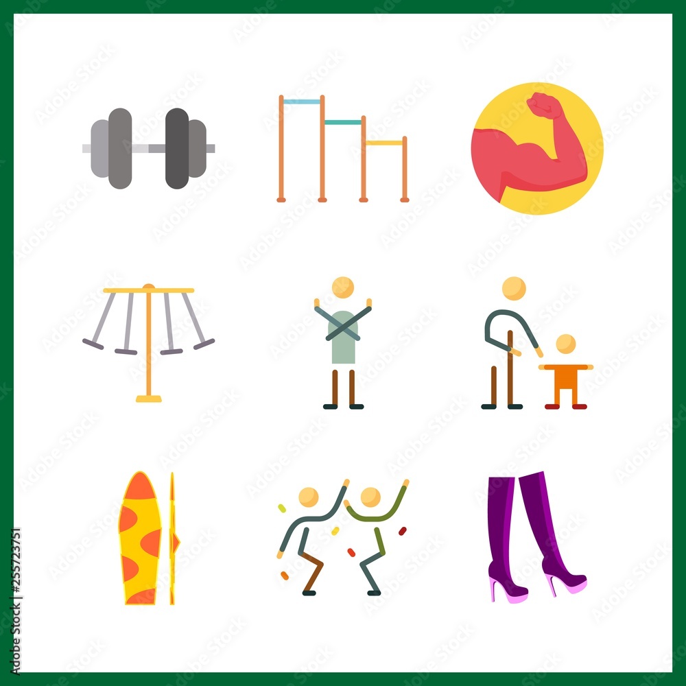 9 active icon. Vector illustration active set. boot and dancing icons ...