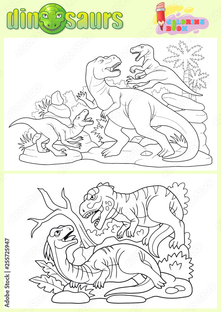 Cartoon prehistoric dinosaurs, coloring book, funny image Stock ...