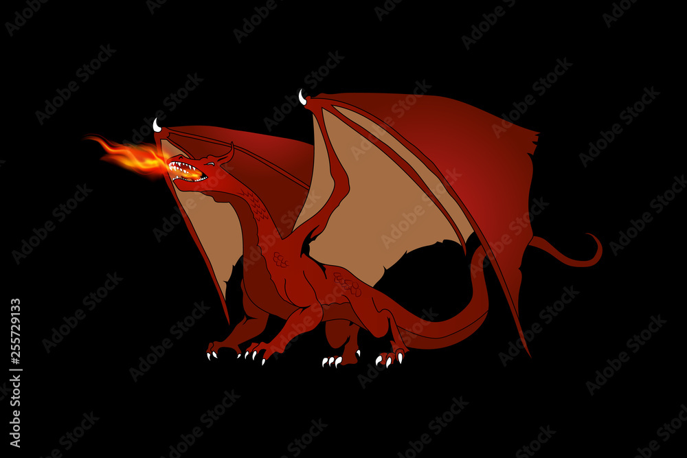 Fire-breathing dragon. Vector illustration Stock Vector | Adobe Stock