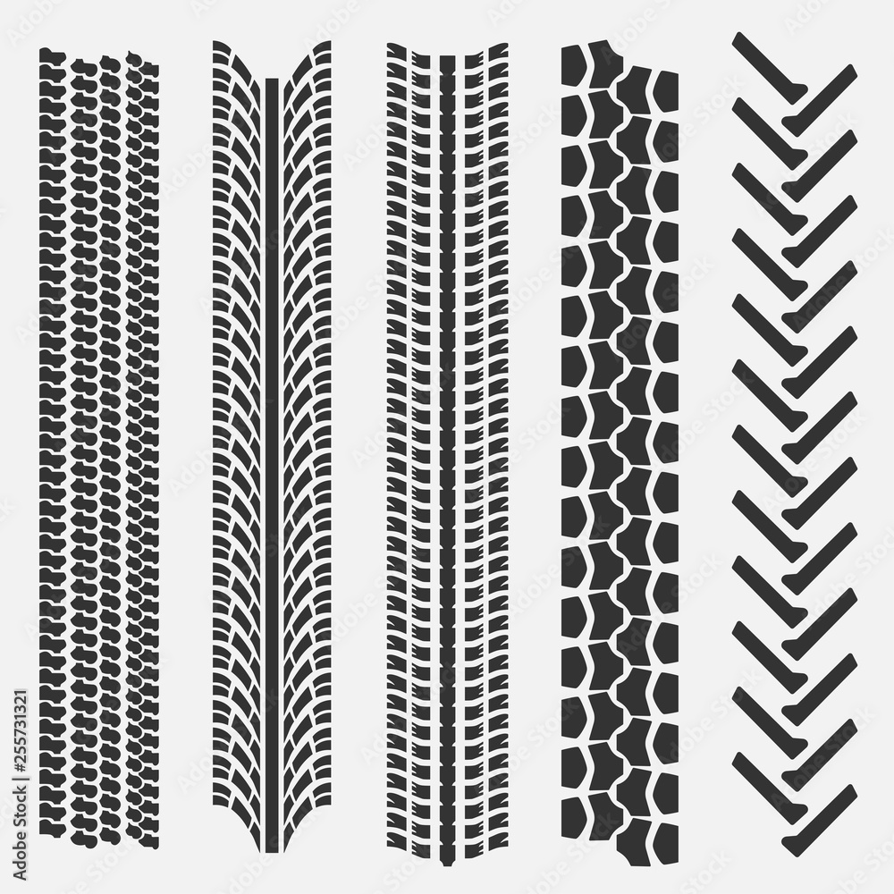 Set of 5 tire treads. Seamless texture. Vector illustration. Stock ...
