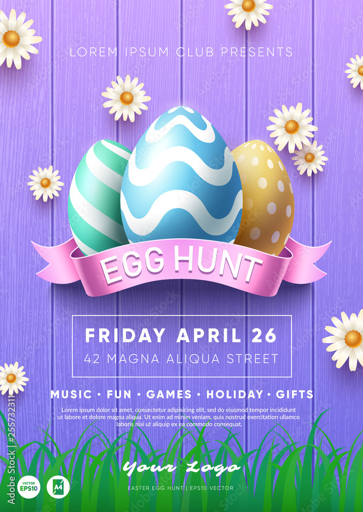 Poster Affiche Easter Egg Hunt Party flyer template 30x40 cm