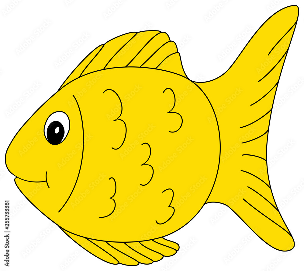 Cartoon yellow fish. Hand drawn vector illustration. Stock Vector ...