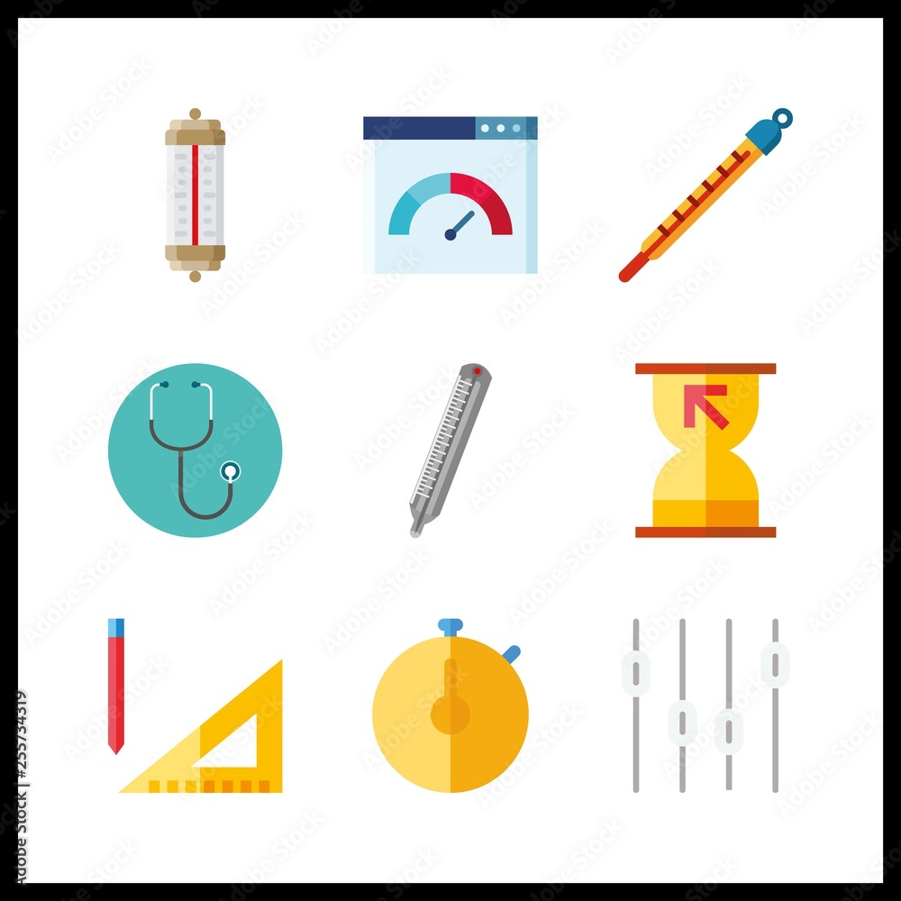 9 measurement icon. Vector illustration measurement set. sand clock and ...