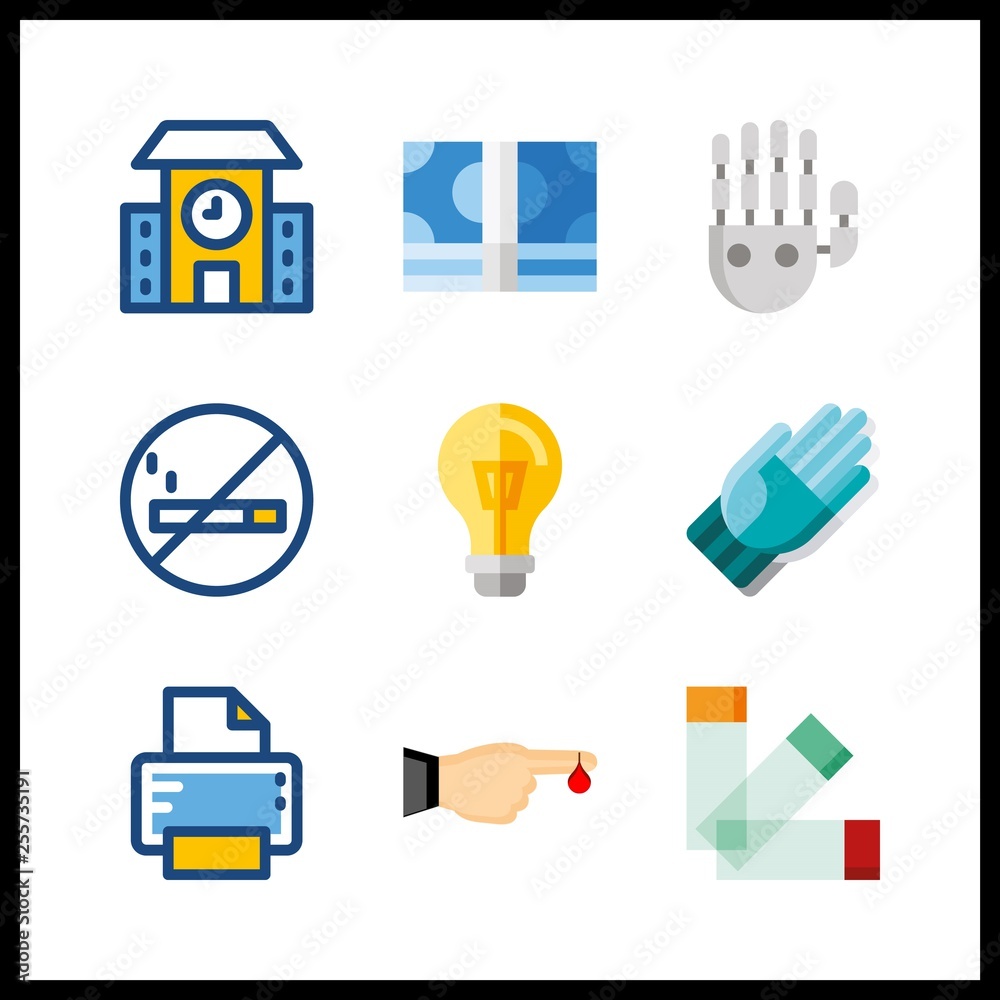 9 finger icon. Vector illustration finger set. medicine and mechanical ...