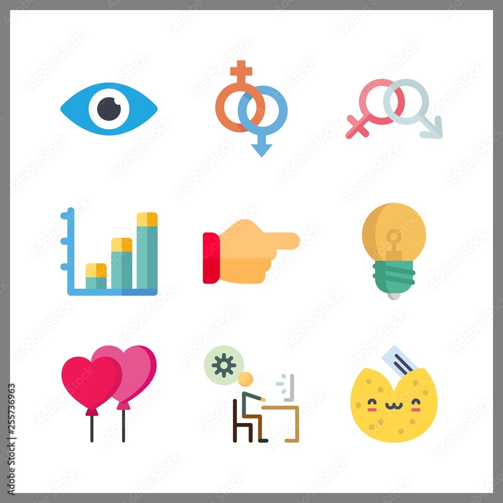 9 idea icon. Vector illustration idea set. bar chart and balloons icons ...