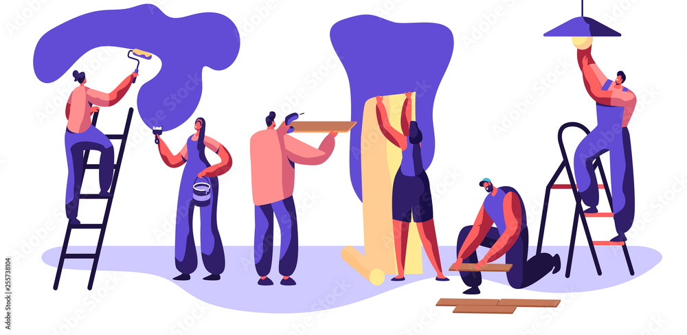 Repair Service Professional Worker. Craftsman to Paint Wall Roller in ...