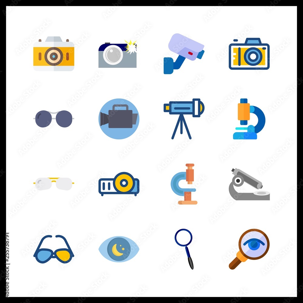 16 lens icon. Vector illustration lens set. projector and magnifying ...