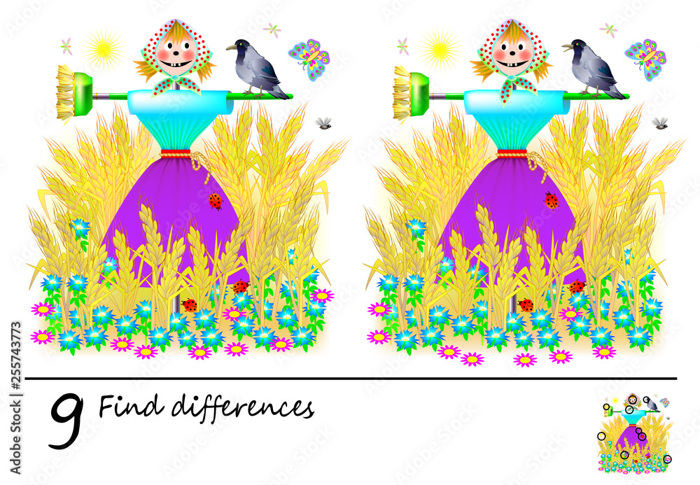 Logic puzzle game for children and adults. Need to find 9 differences ...