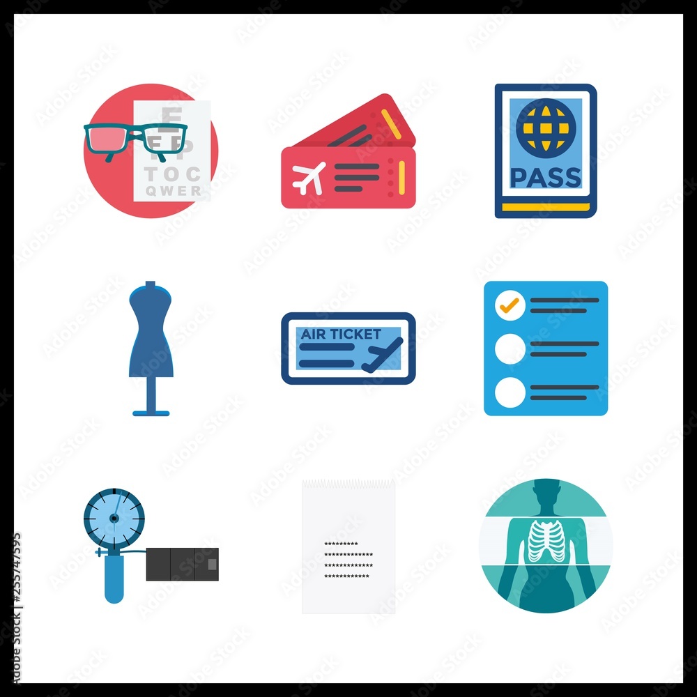 9 check icon. Vector illustration check set. x ray and receipt icons ...