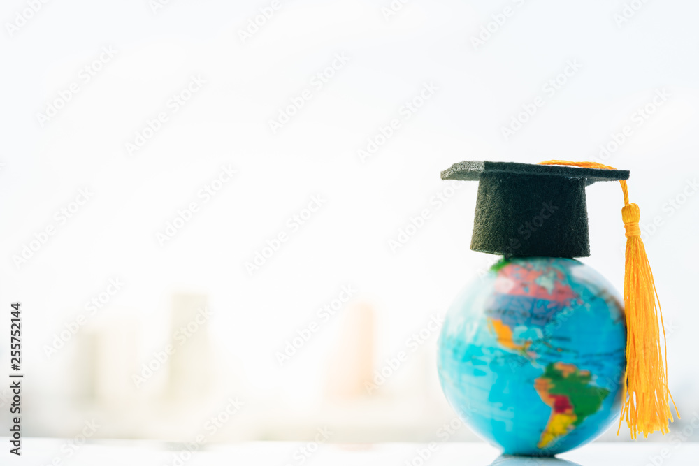 Study abroad international and Back to School Concept. Graduation hat ...