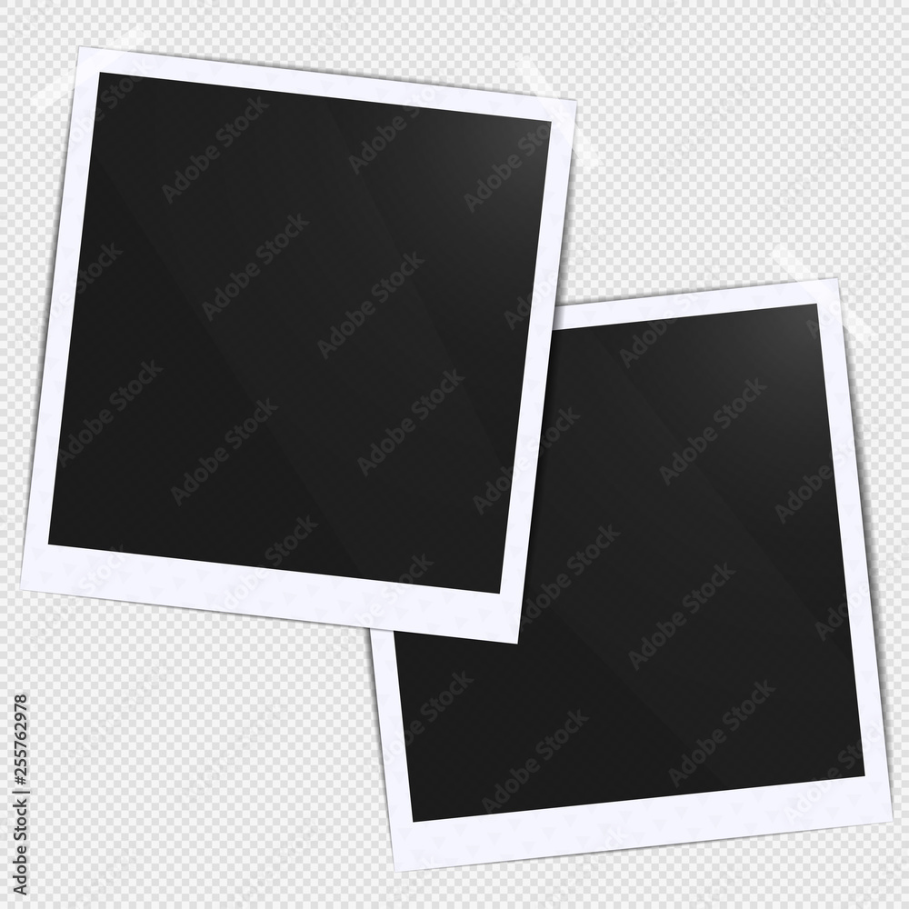 Realistic empty photo black blank frames batch mockup glued with tape ...