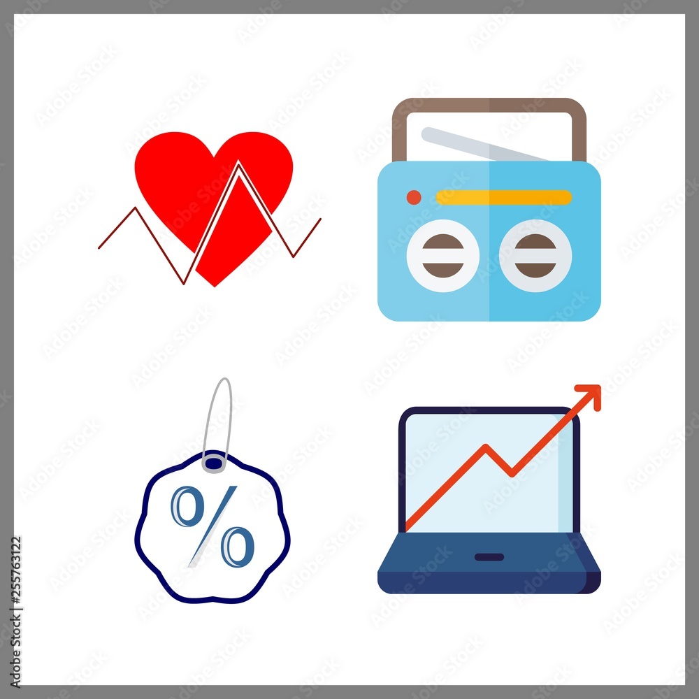 4 chart icon. Vector illustration chart set. discout and cardiogram ...
