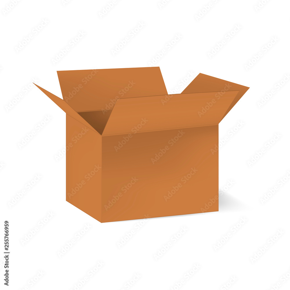 Open kraft cardboard box isolated on white background, vector template ...