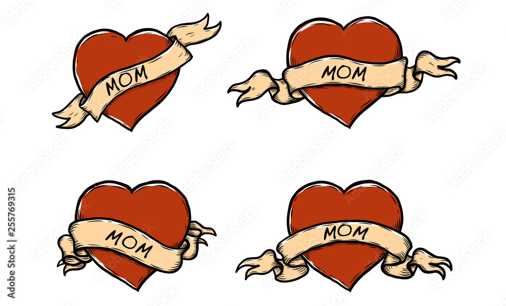 Heart with wording mom vector by hand drawing.Beautiful tattoo on white ...