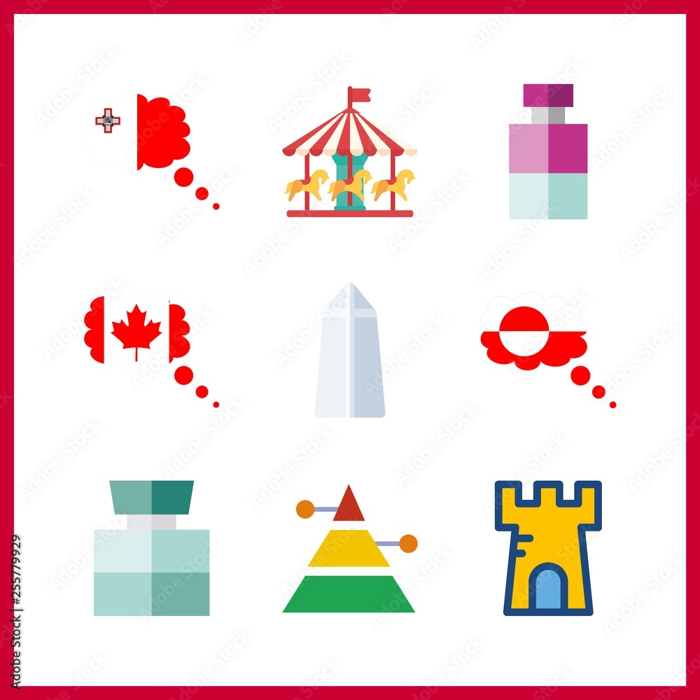 9 attraction icon. Vector illustration attraction set. pyramid and ...