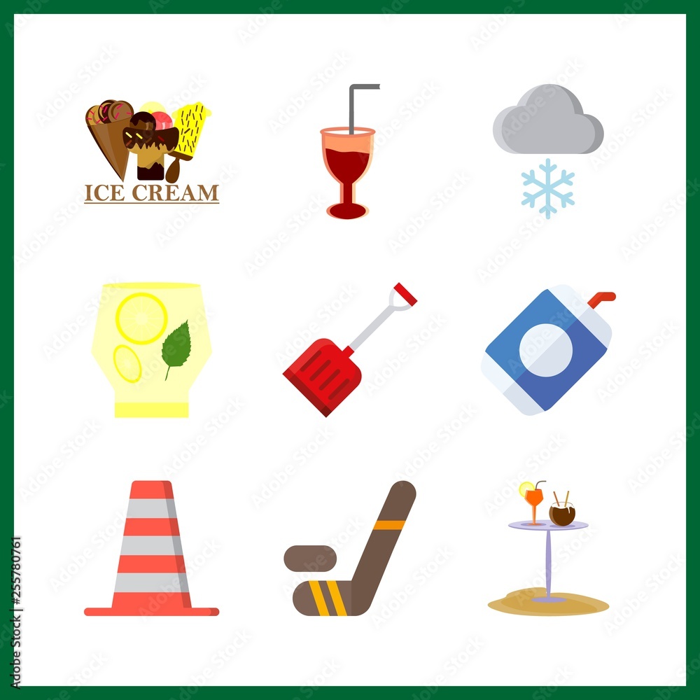 9 ice icon. Vector illustration ice set. hockey and cocktail icons for ...
