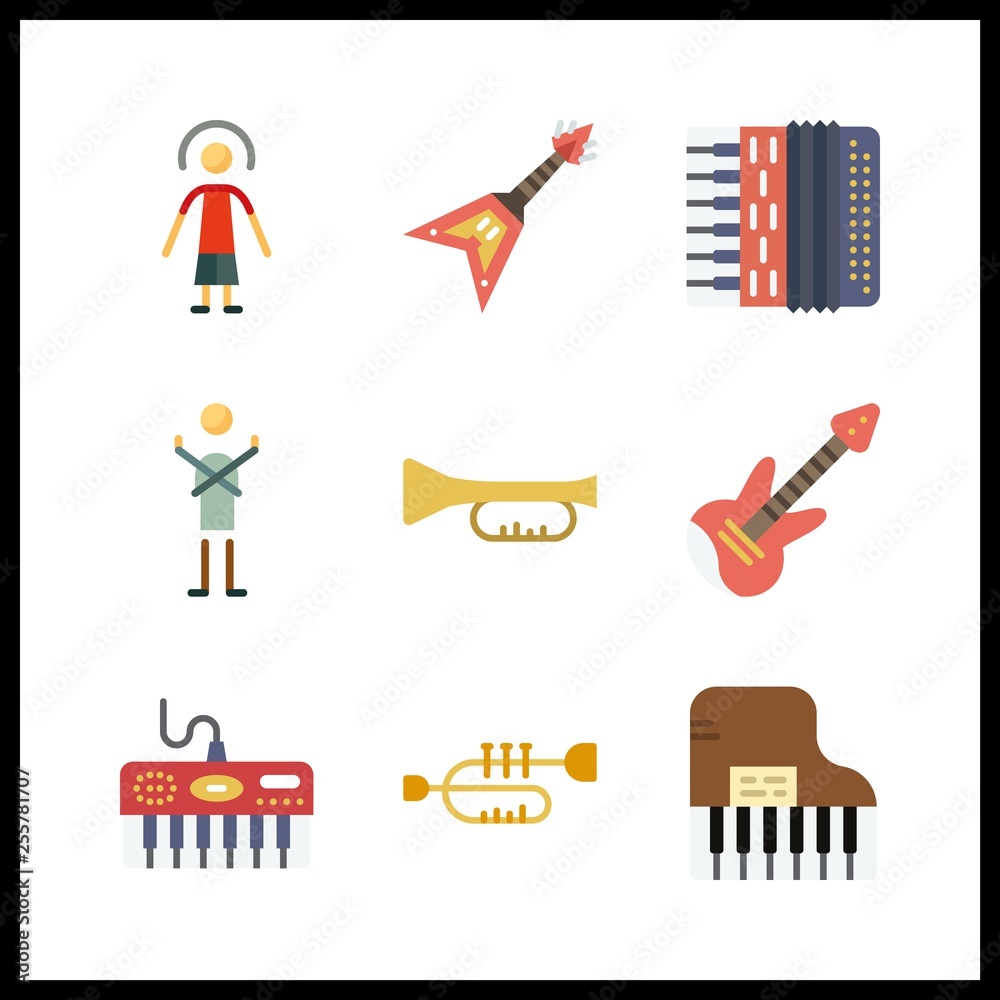 9 performer icon. Vector illustration performer set. piano and trumpet ...