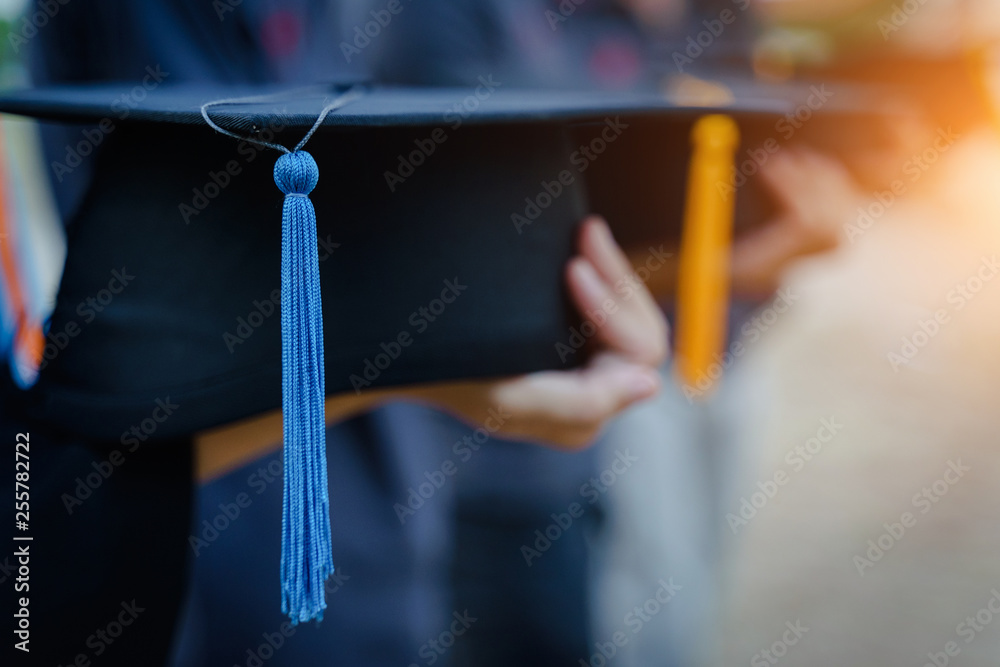 Female university graduate celebrates graduation ceremony receiving ...