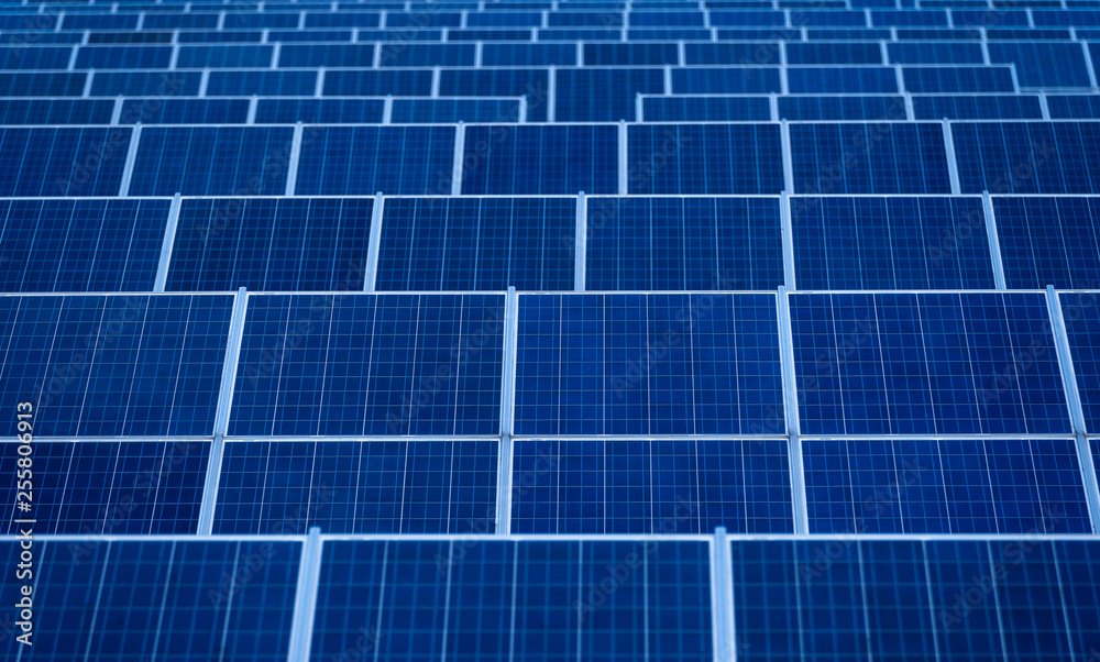 Solar panels in a row, solar panels grid, close up. photovoltaic system ...