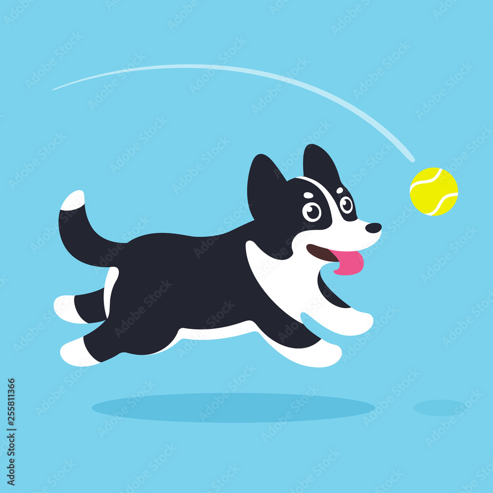 Cartoon dog running after ball Stock Vector | Adobe Stock