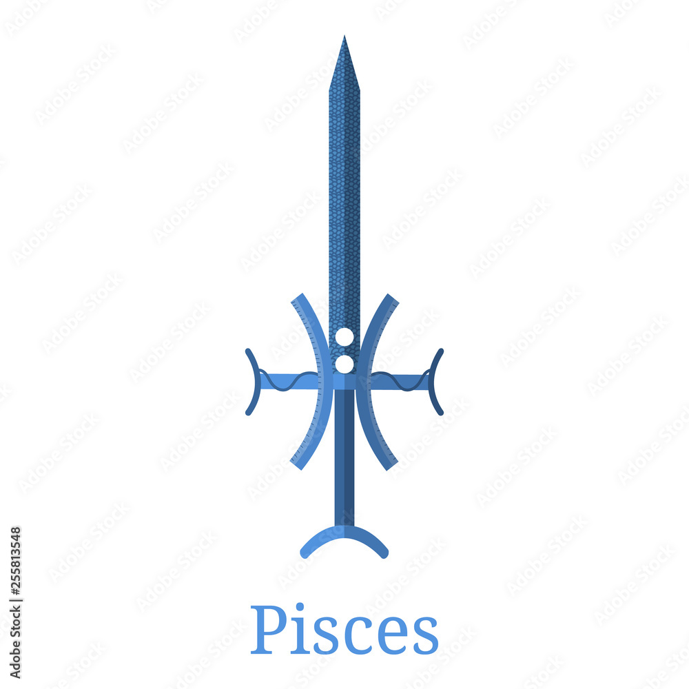 Pisces Sword. Zodiac Sign. Flat Cartoon Zodiacal Weapon. One of 12 ...