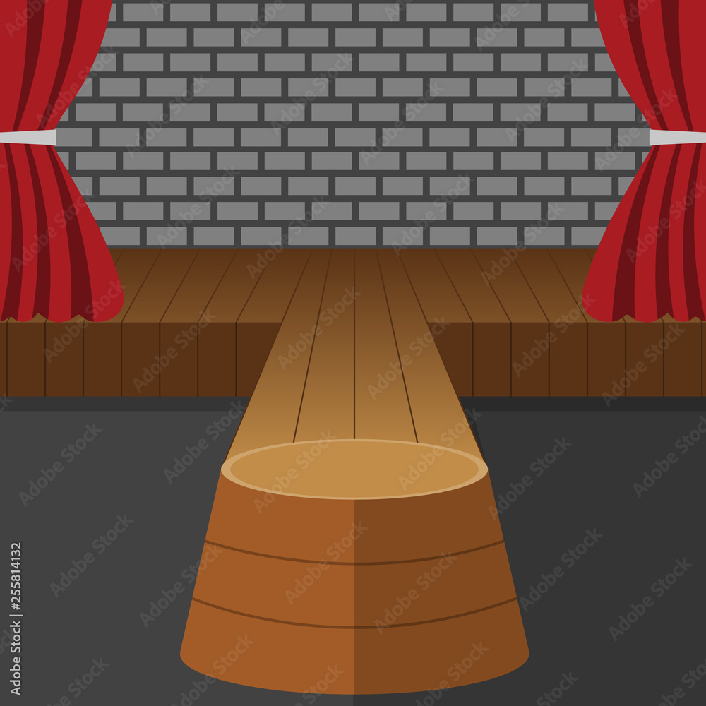 Theatrical Scene Vector. Performance. Stage Podium. Red Velvet Curtains ...