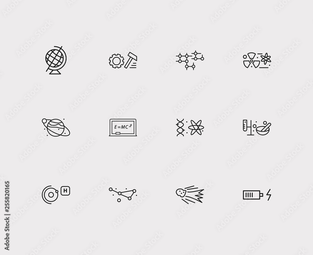Science icons set. Quantum physics and science icons with constellation ...
