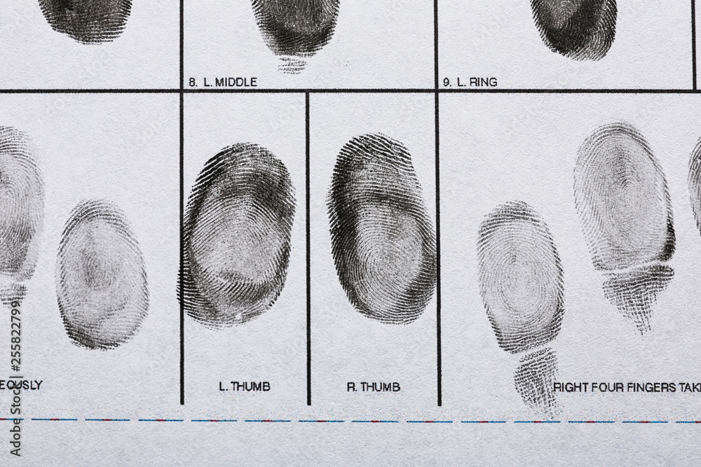 Fingerprint record sheet, top view. Criminal investigation Stock Photo ...