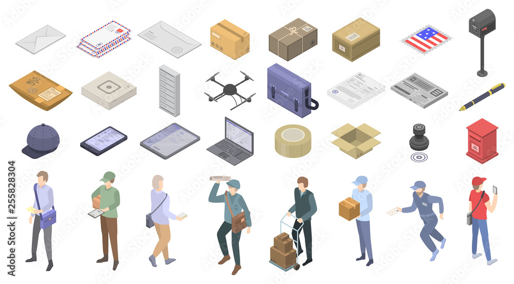 Postman Icons Set Isometric Set Of Postman Vector Icons For Web Design Isolated On White