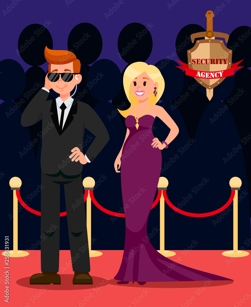 Bodyguard and Celebrity Flat Cartoon Characters Stock Vector | Adobe Stock