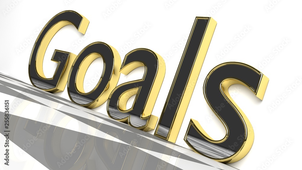 Goals sign in gold and glossy letters on a white background and a ...
