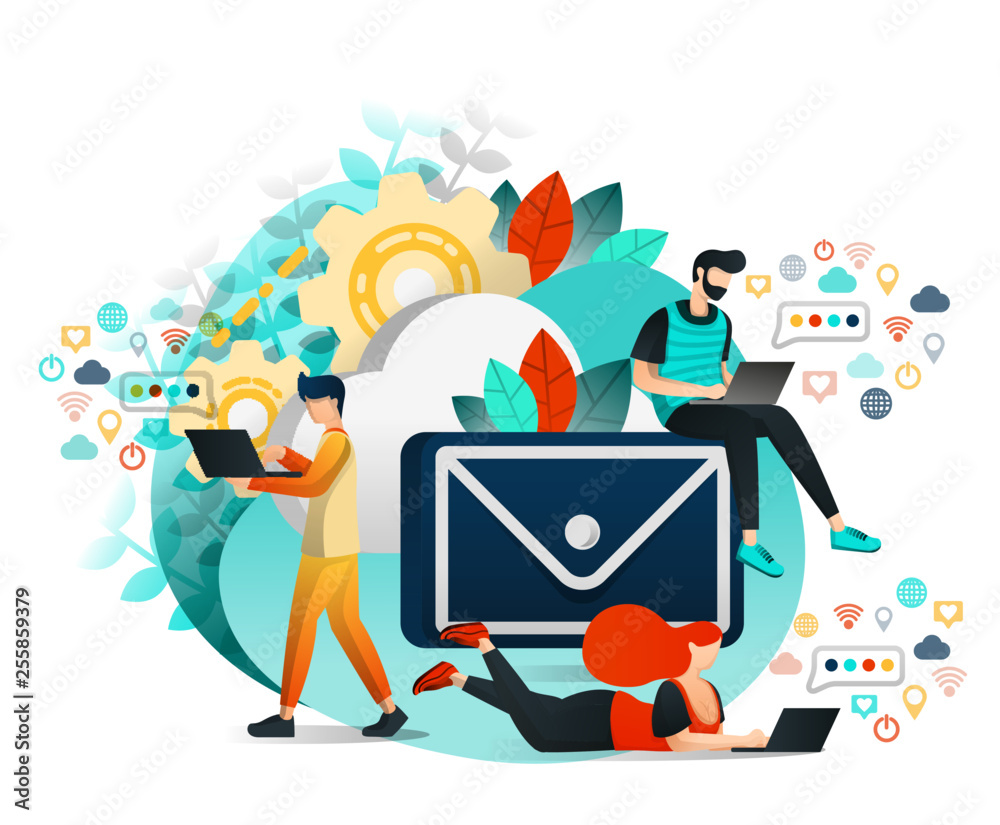 Vector Illustration of Communication and Internet, Group of People who ...