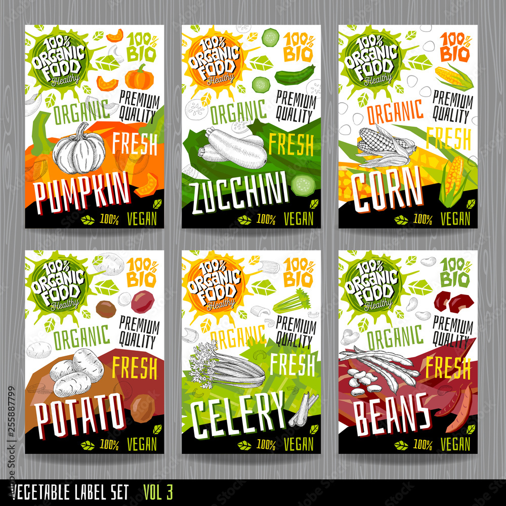 Food label set stickers collection vegetable labels spices package ...