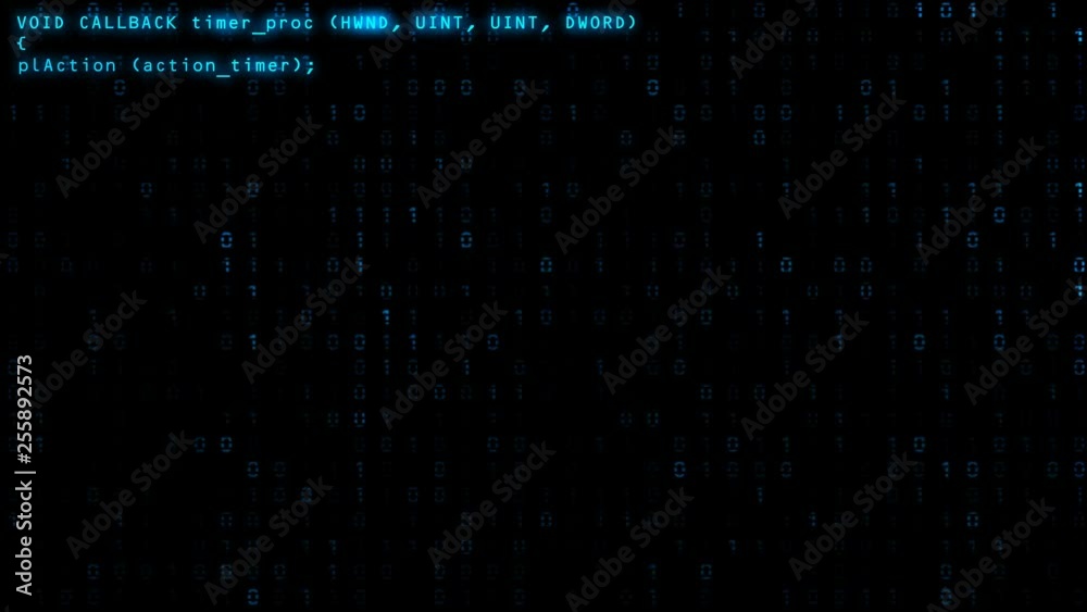 Programming code running down a old computer screen terminal with binary background . 4k loop ...