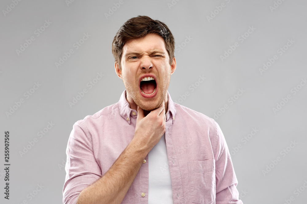 health problem and people concept - screaming man suffering from sore ...