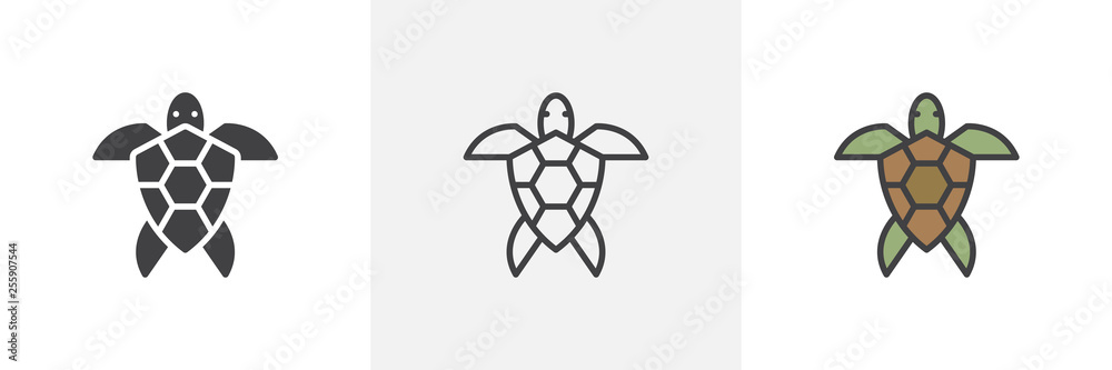 Sea turtle icon. Line, glyph and filled outline colorful version ...