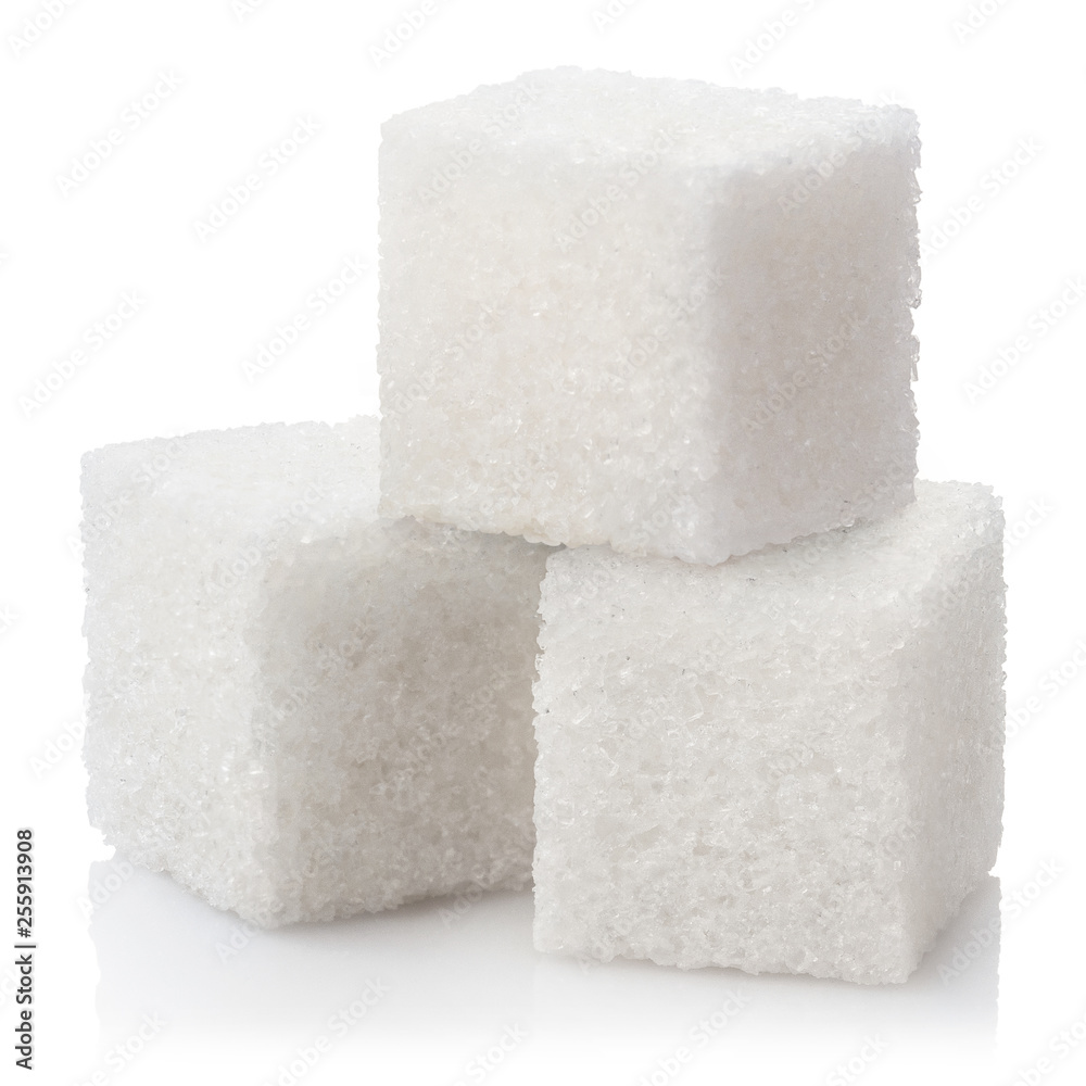 Close-up of three white sugar cubes, isolated on white background Stock Photo | Adobe Stock
