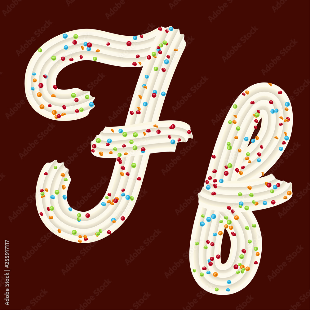 Tempting tipography. Font design. 3D letter F of the whipped cream and ...
