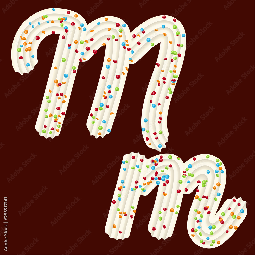 Tempting tipography. Font design. 3D letter M of the whipped cream and ...