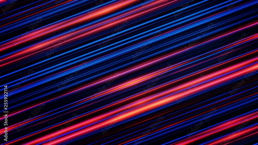 Impressive straight blue and red lines shining on the black background ...