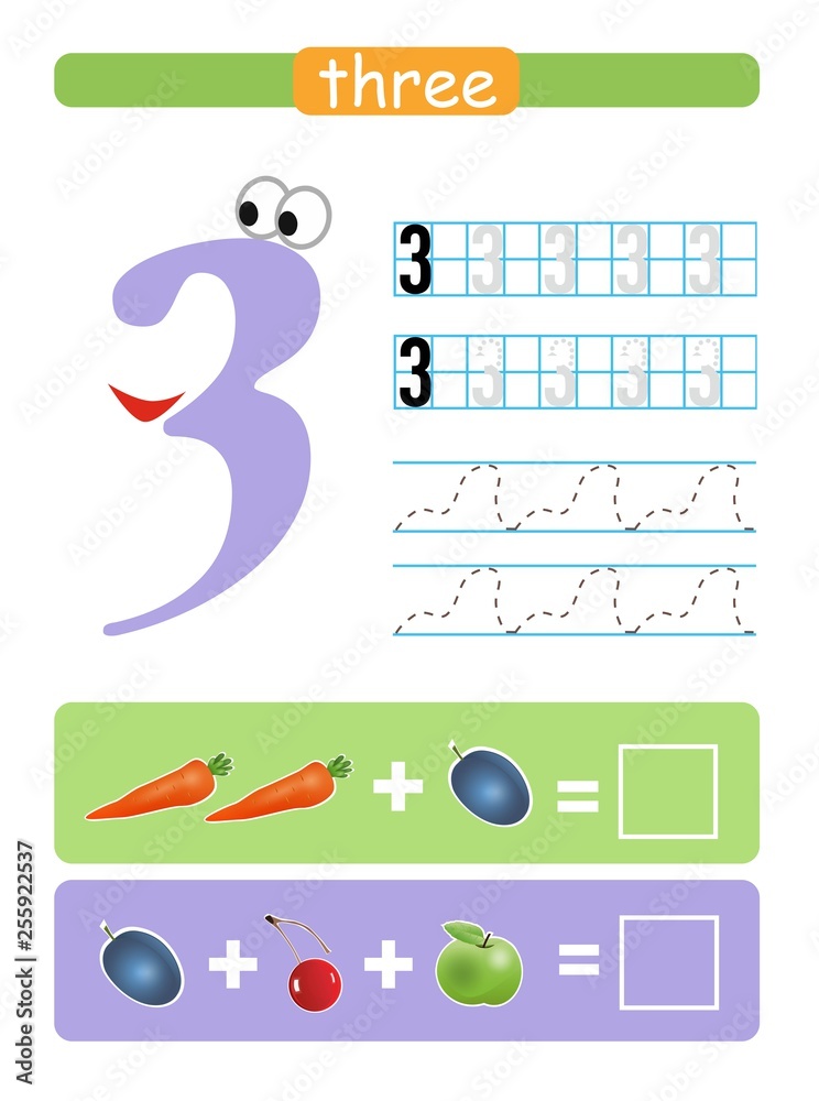 Printable worksheet for kindergarten and preschool. Learning numbers ...