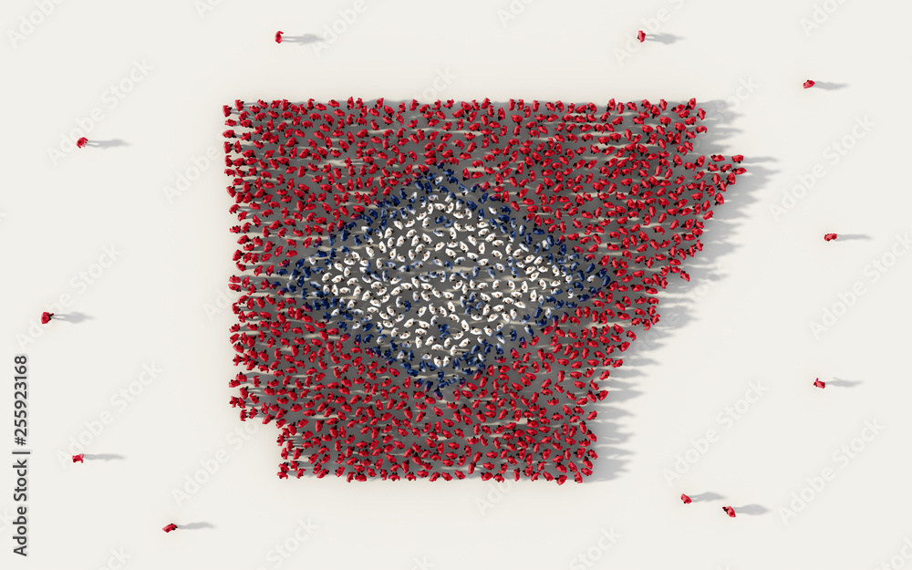 Large group of people forming Arkansas flag map in The United States of ...