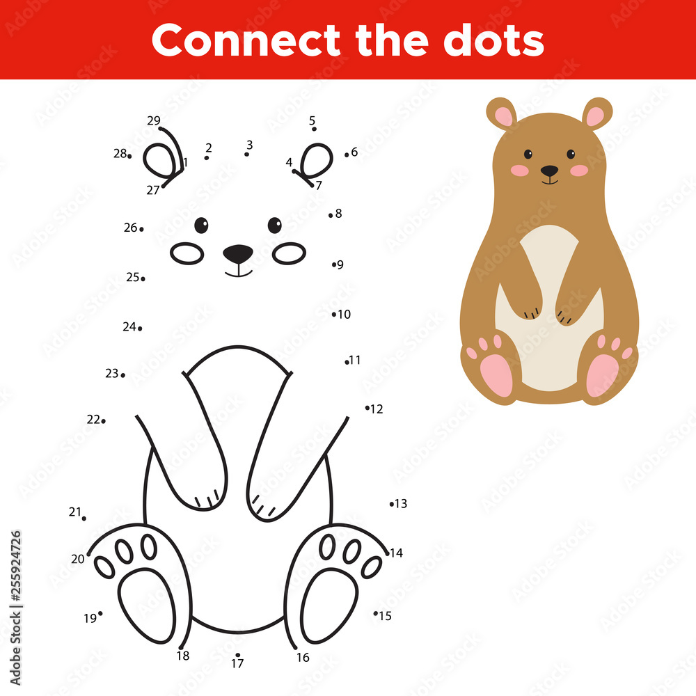 Dot to dot game, educational numbers game for children. Cartoon vector ...