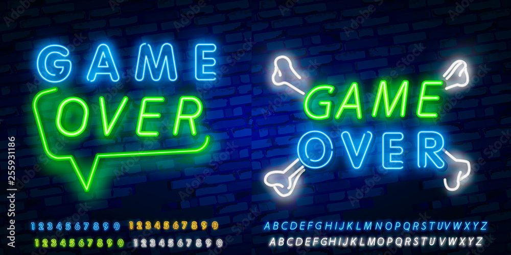 Game Over Neon Text Vector. Game Over neon sign, Gaming design template ...